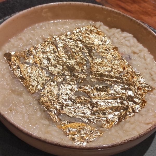 Risotto champagne, tartare di scampi e foglia d'oro - Al.Ta Cucina ...