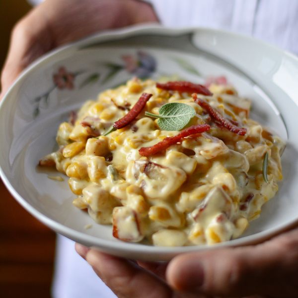 Spatzle alla zucca con speck, patate e gorgonzola | Al.ta Cucina