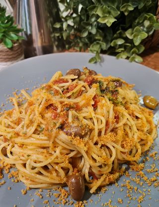Spaghettino risottato pomodori secchi olive taggiasche e capperi - Al ...