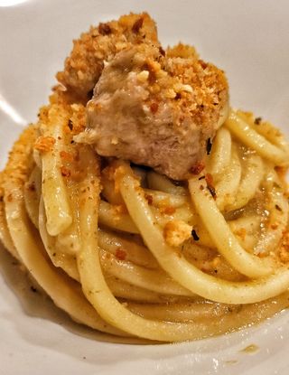 Troccoli con crema di porri Norcia e nocciole tostate - Al.ta Cucina ...