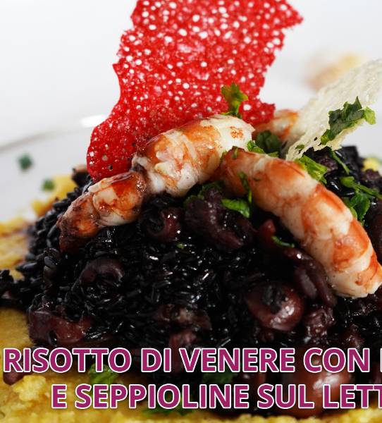 RISOTTO DI VENERE CON MAZZANCOLLE E SEPPIOLINE SUL LETTO DI POLENTA ...