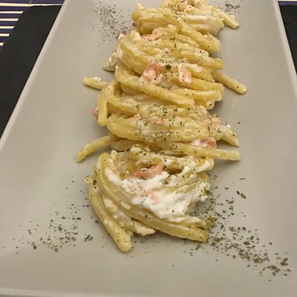 Bigoli salmone e stracciatella | Al.ta Cucina